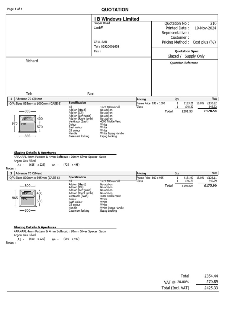 Richard - Quotation Sheet | PDF | Glass Art | Glass Applications