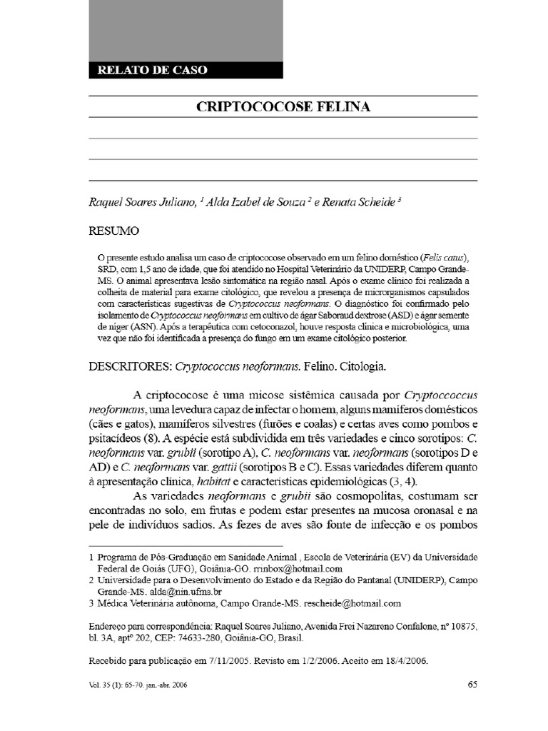 Criptococose Felina Relato 2 | PDF