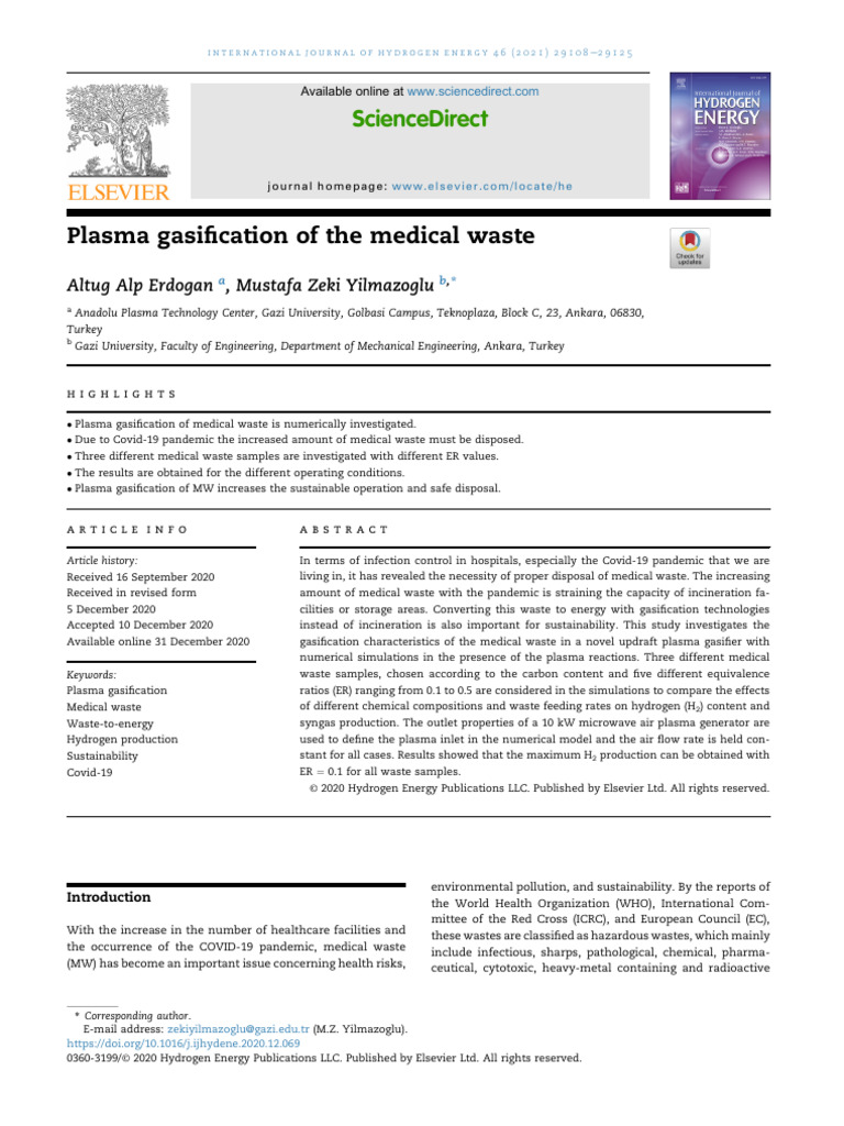 Plasma Gasification of Medical Waste | PDF | Gasification | Waste