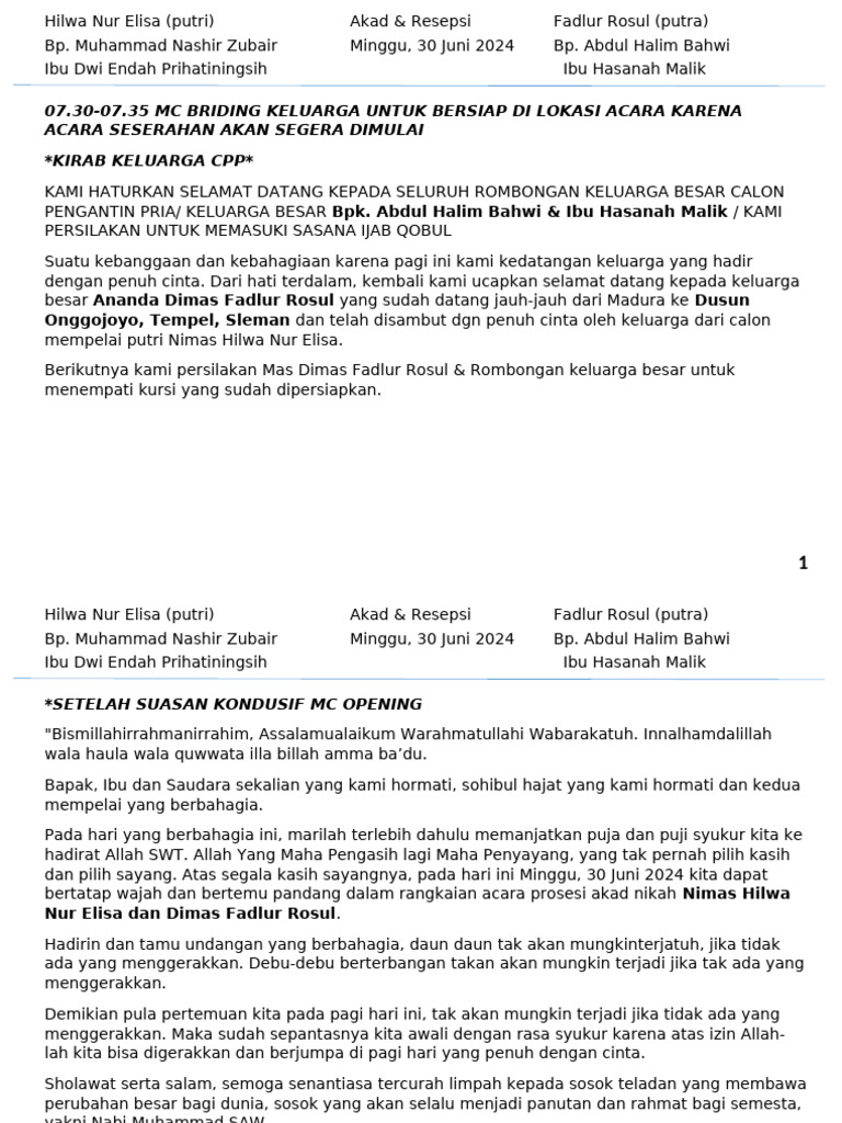 Draft MC Hilwa Dan Dimas Fadlur | PDF