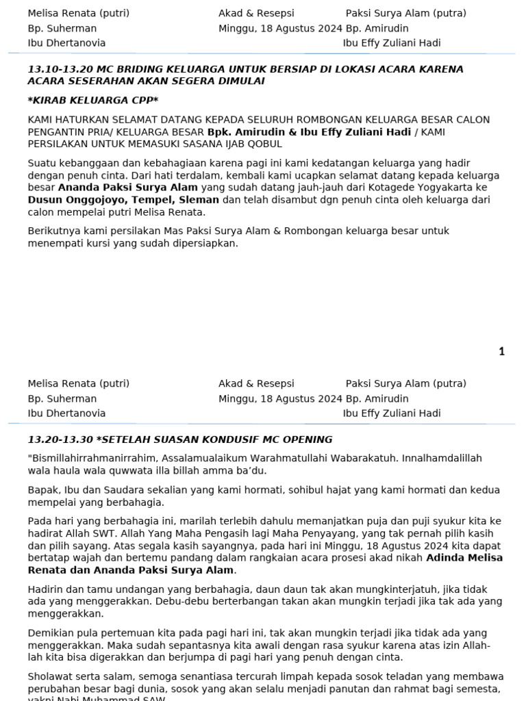 Draft MC Wedding Melisa & Paksi | PDF