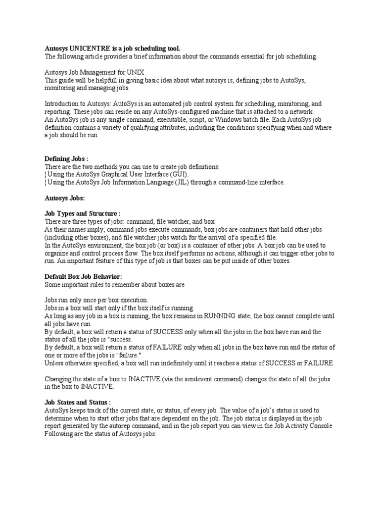 Autosys Sheduling Tool Pdf Command Line Interface Software Engineering