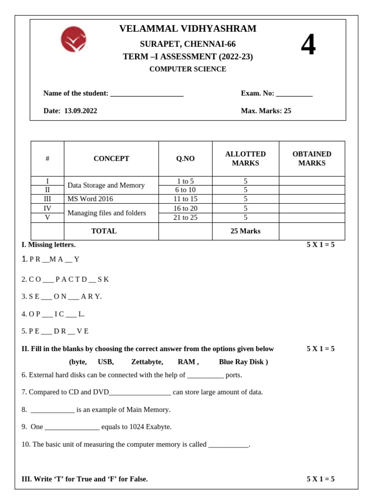 2022-23 GR 4 - SA1 CS QP | PDF | Computer File | Software