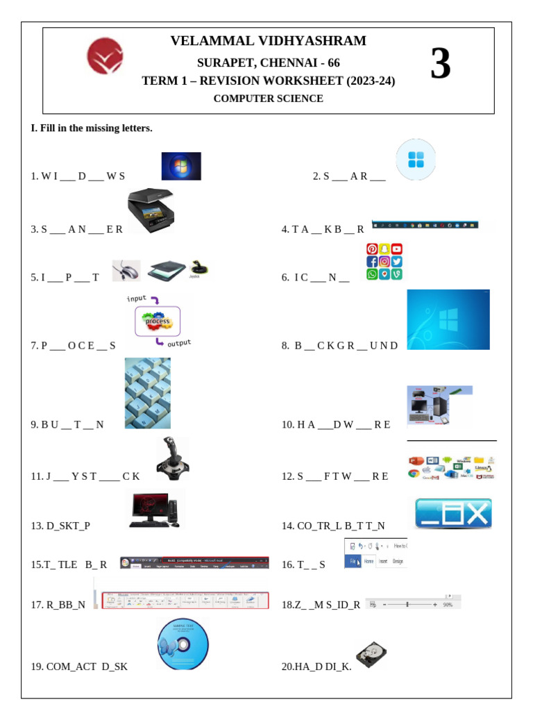 2023-24 GR 3 - SA1 CS REVISION WORKSHEET | PDF | Window (Computing) | Computing Platforms