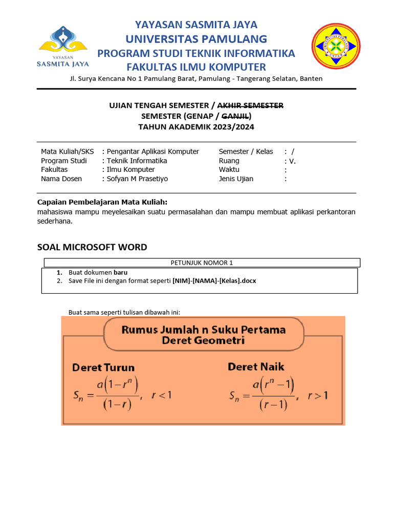 PENGANTAR APLIKASI KOMPUTER Soal UTS | PDF | Seni | Teknologi & Rekayasa