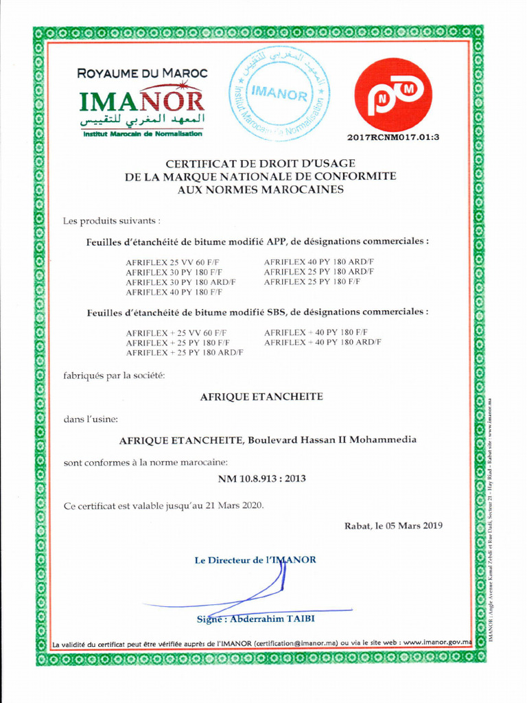 Certificat Imanor | PDF