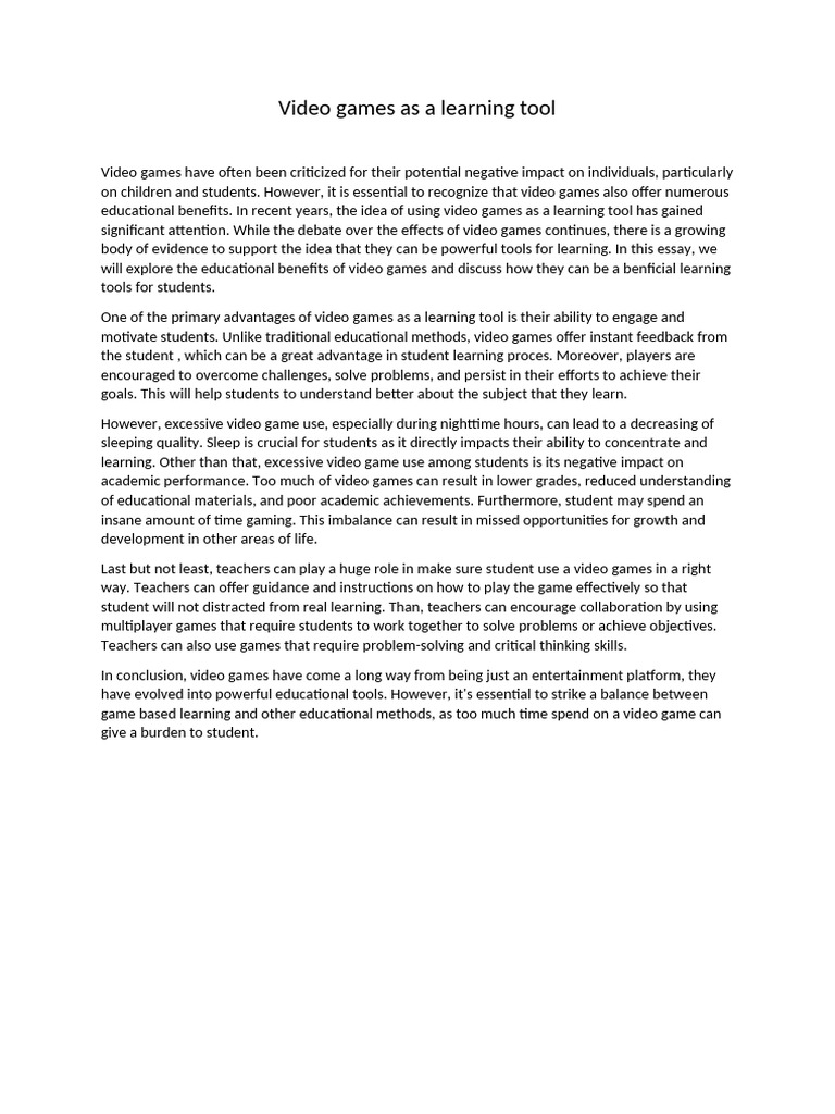 Educational Benefits of Video Games | PDF | Learning | Video Games