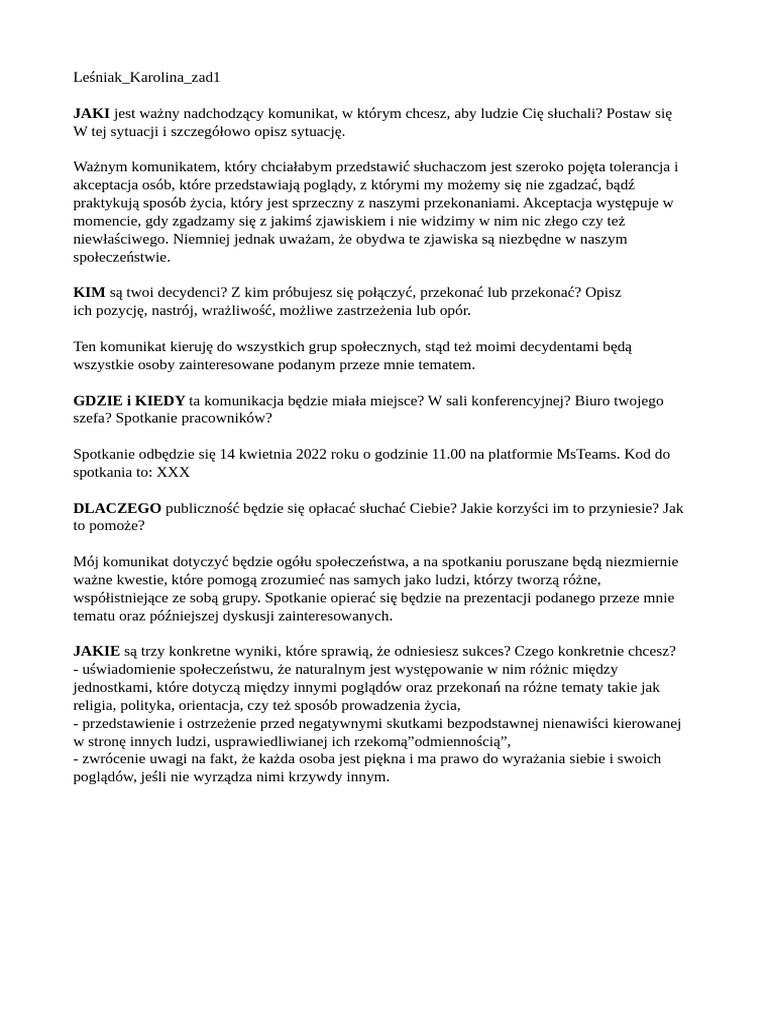 Zad1 Tolerancja I Akceptacja | PDF