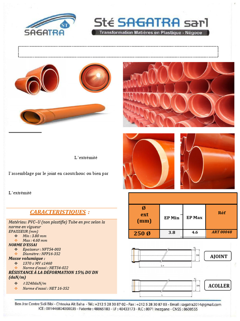 Fiche Technique Tube PVC-U 250 mm | PDF
