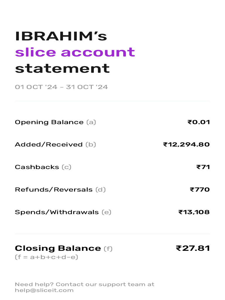 Slice Account Statement: Oct 2024 | PDF | Finance & Money Management ...