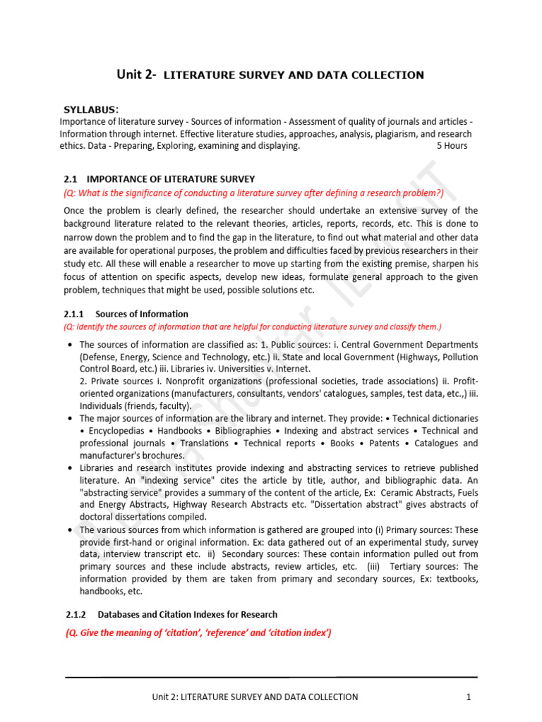 Unit 2 RM Literature Survey Correct | PDF | Citation | Abstract (Summary)