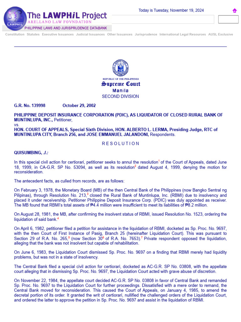 G.R. No. 139998 | PDF | Liquidation | Bankruptcy