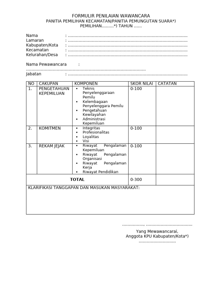 Formulir Penilaian Wawancara | PDF