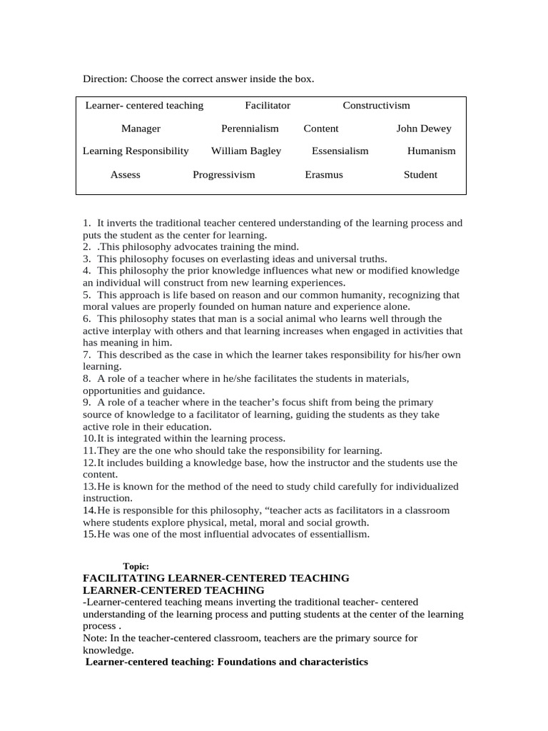 Activity B, Learner Centered Teaching | PDF | Learning | Teachers