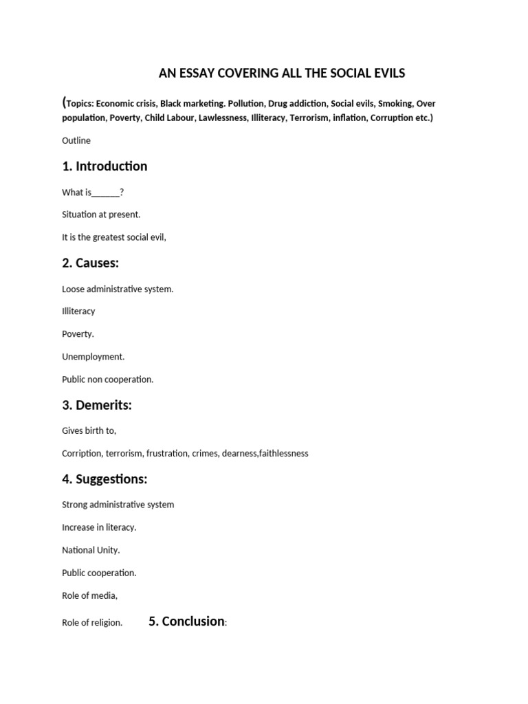 An Essay Covering All The Social Evils | PDF | Literacy | Economies