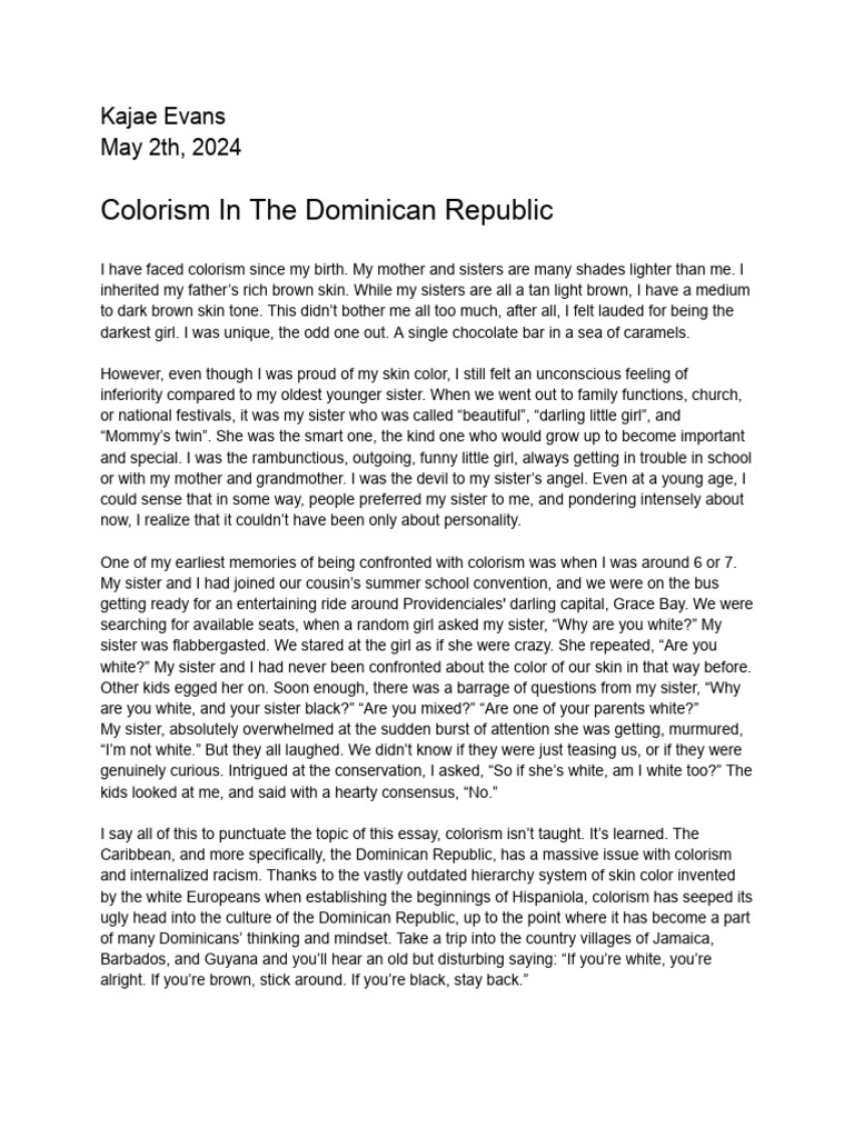 Colorism in The Dominican Republic - An Essay | PDF | Politics And Race ...