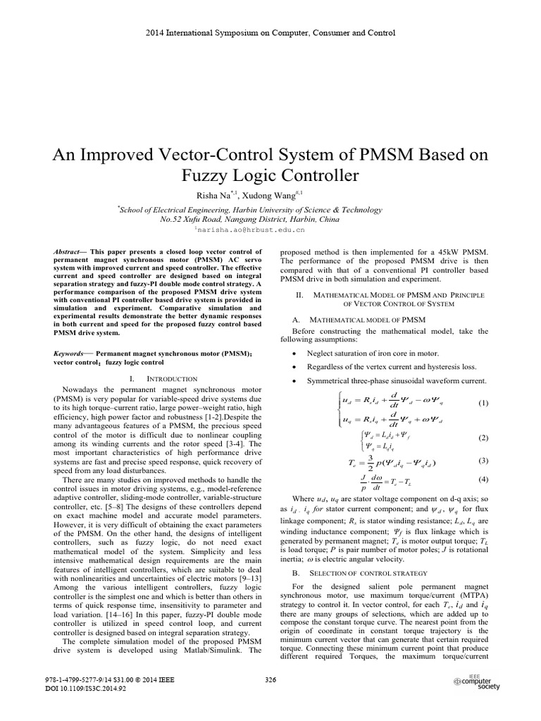 An Improved Vector-Control System of PMSM Based On Fuzzy Logic Controller | PDF | Electricity ...