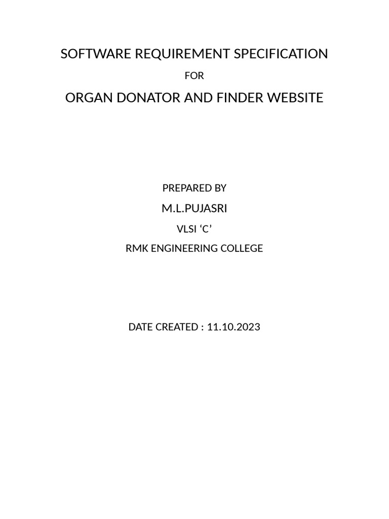 Software Requirement Specification | PDF | Organ Donation | Usability