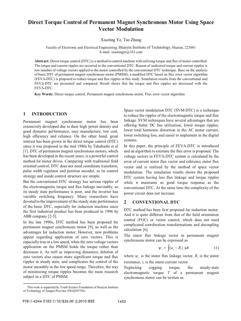 Direct Torque Control Of Permanent Magnet Synchronous Motor Using Space