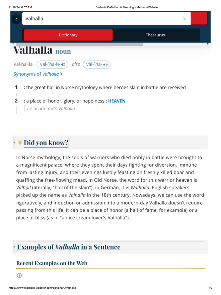Meaning and Definition of Valhalla | PDF | Linguistics
