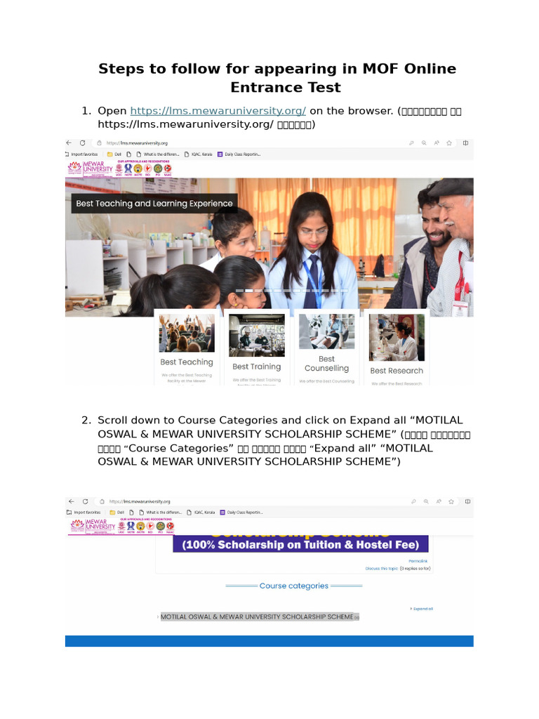 Steps To Follow For Appearing in MOF Online Entrance Test | PDF