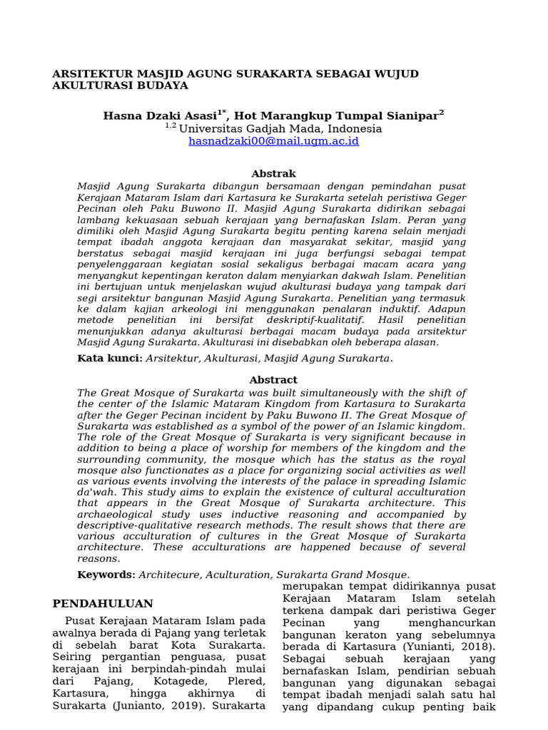Arsitektur Masjid Agung Surakarta: Akulturasi Budaya | PDF | Ilmu ...