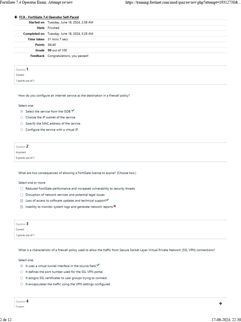 FortiGate 7.4 Operator Exam Review | PDF | Transport Layer Security ...