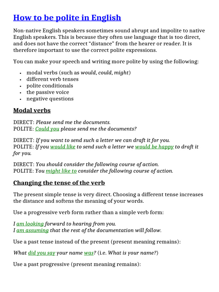 Polite English Communication Tips | PDF | Verb | Grammatical Tense