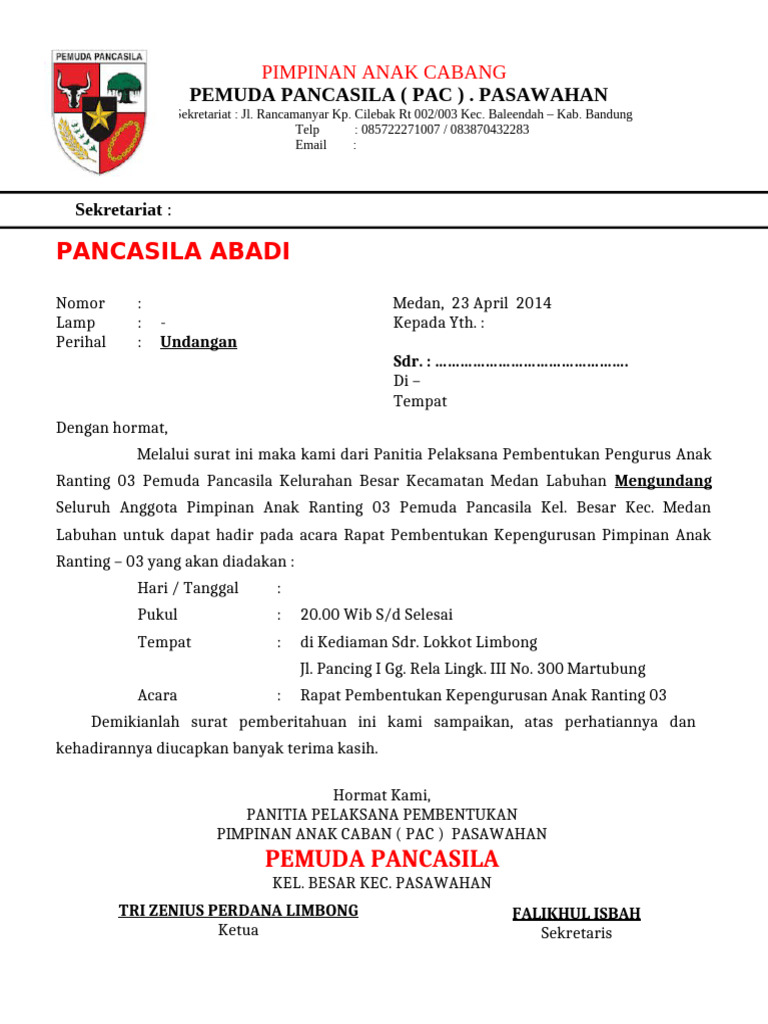 Undangan - Pemuda - Pancasila - Pac. Pasawahan | PDF