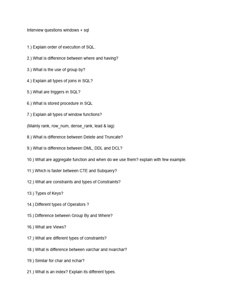 Sql Interview Questions Pdf Computers 