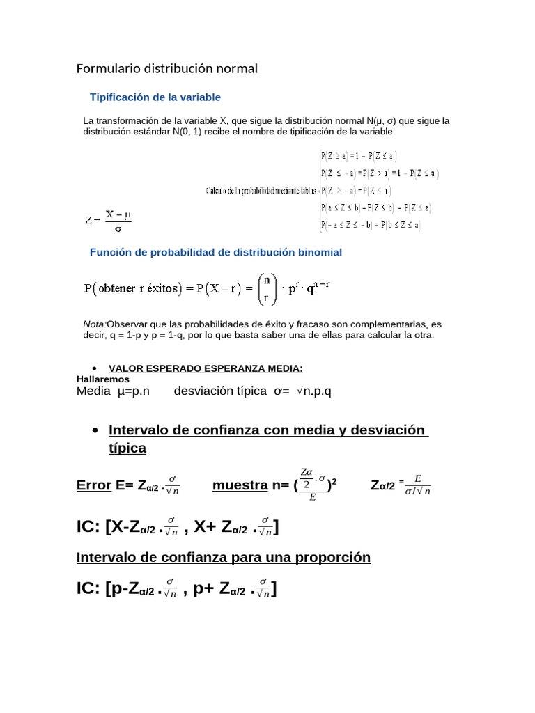 Formulario Distribucion Normal y Binomial1 | PDF
