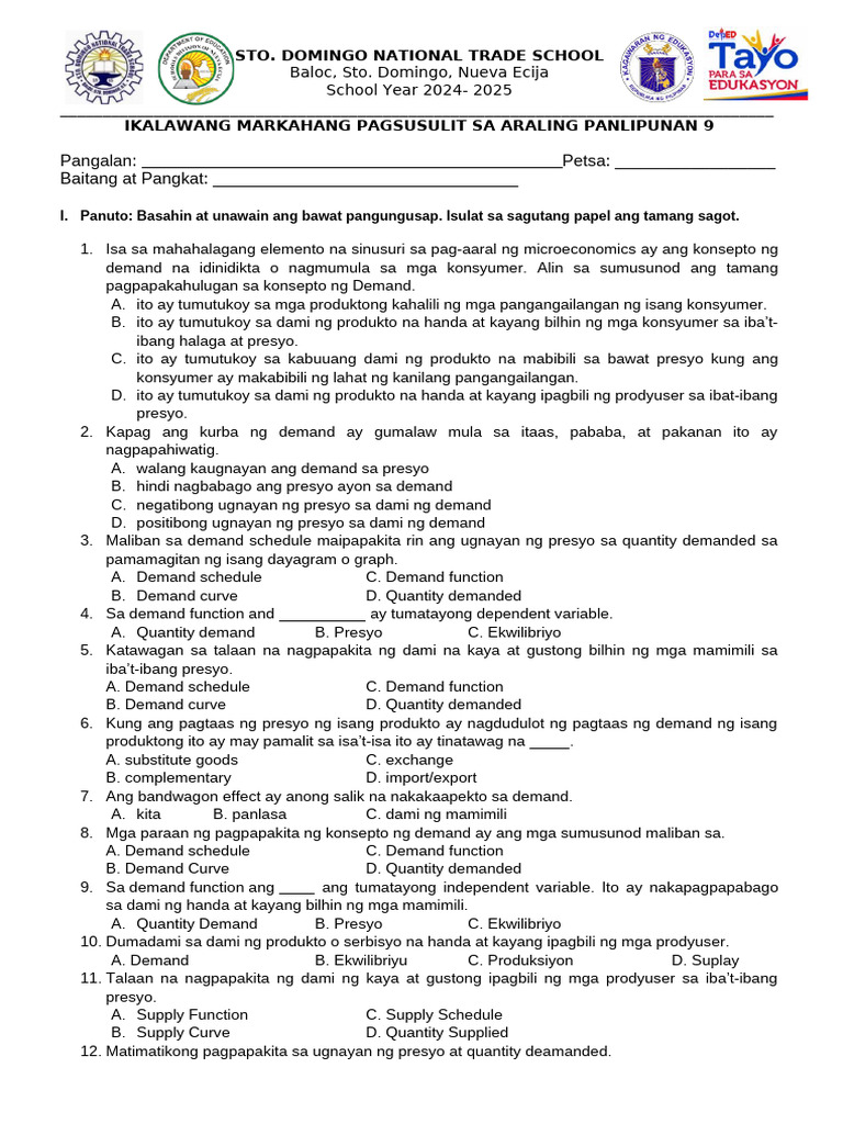 Second Periodical Test Grade 9 | PDF