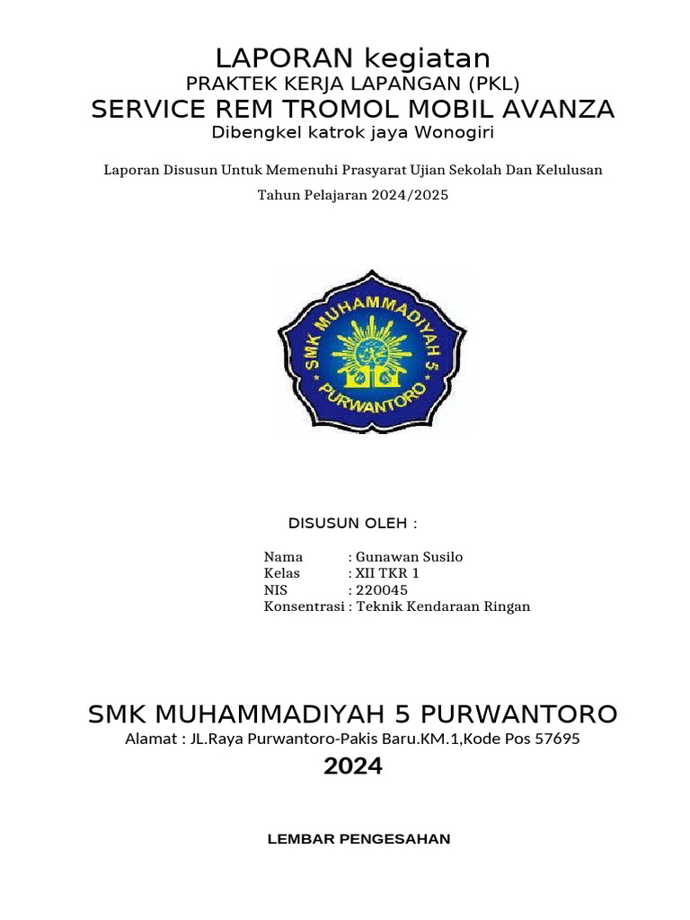 Laporan PKL Service Rem Avanza 2024 | PDF