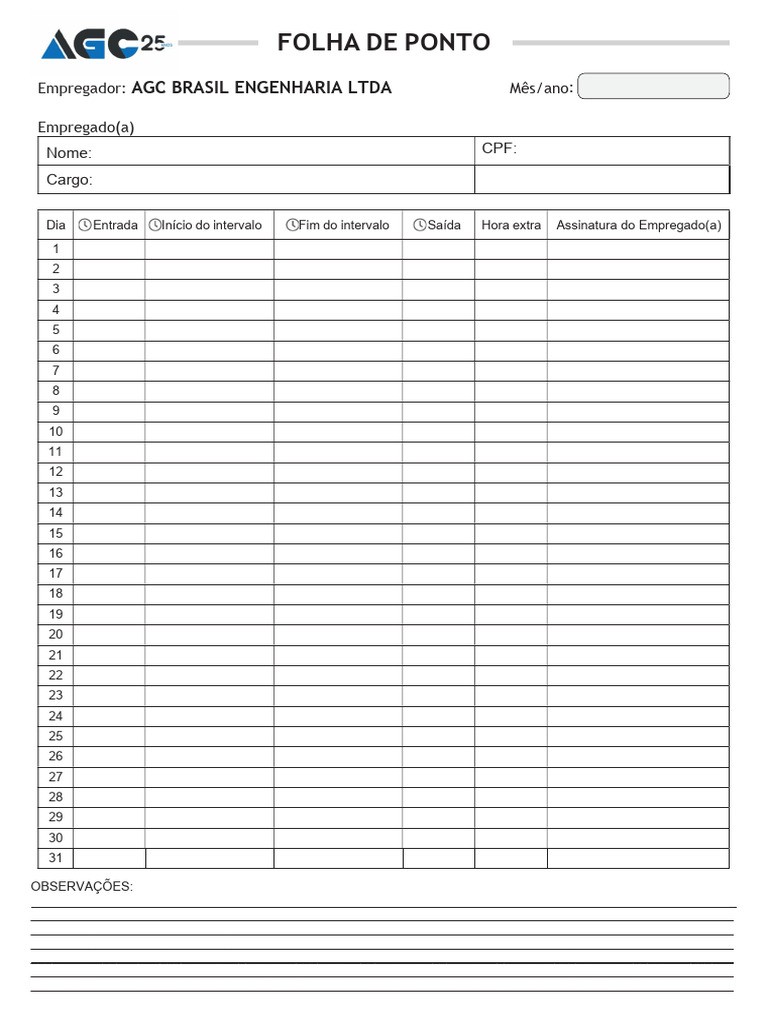 Modelo Folha Ponto Manual | PDF