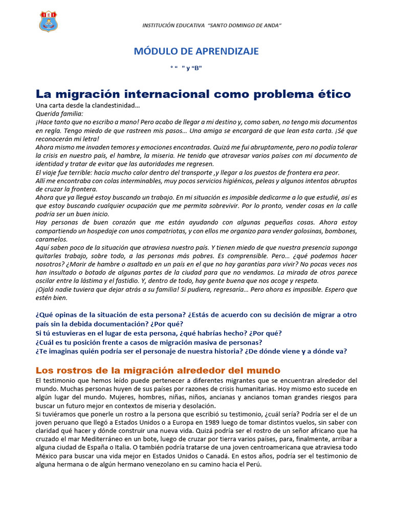 DPCC CUARTO modulo | PDF | Migración humana | Desigualdad social DPCC CUARTO modulo | PDF | Migración humana | Desigualdad social