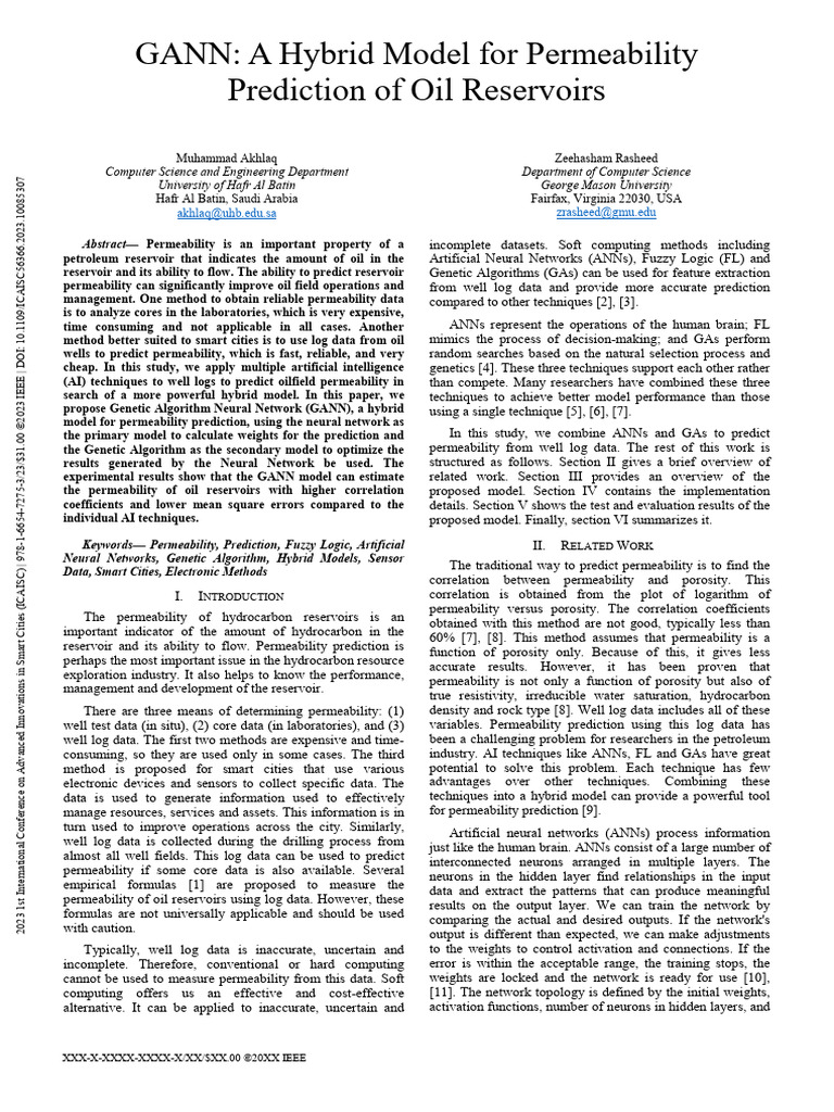 GANN A Hybrid Model For Permeability Prediction of Oil Reservoirs | PDF ...