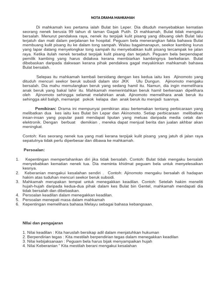 Nota Drama Mahkamah | PDF | Ilmu Sosial