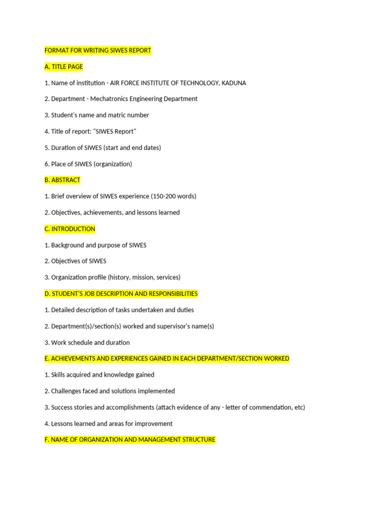 Suggested Format For Writing Siwes Report-Wps Office | PDF | Career ...