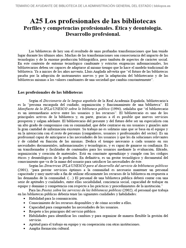 A25 Los Profesionales de Las Bibliotecas | PDF | Bibliotecas | bibliotecario