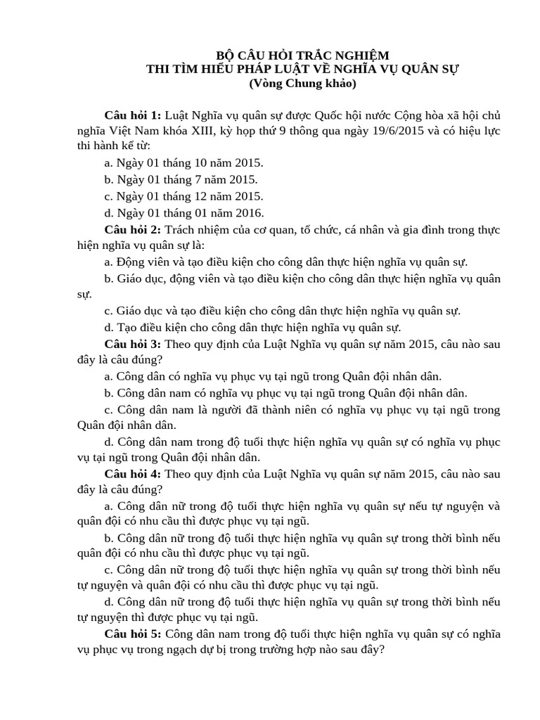 Bo Cau Hoi Trac Nghiem Thi CK | PDF