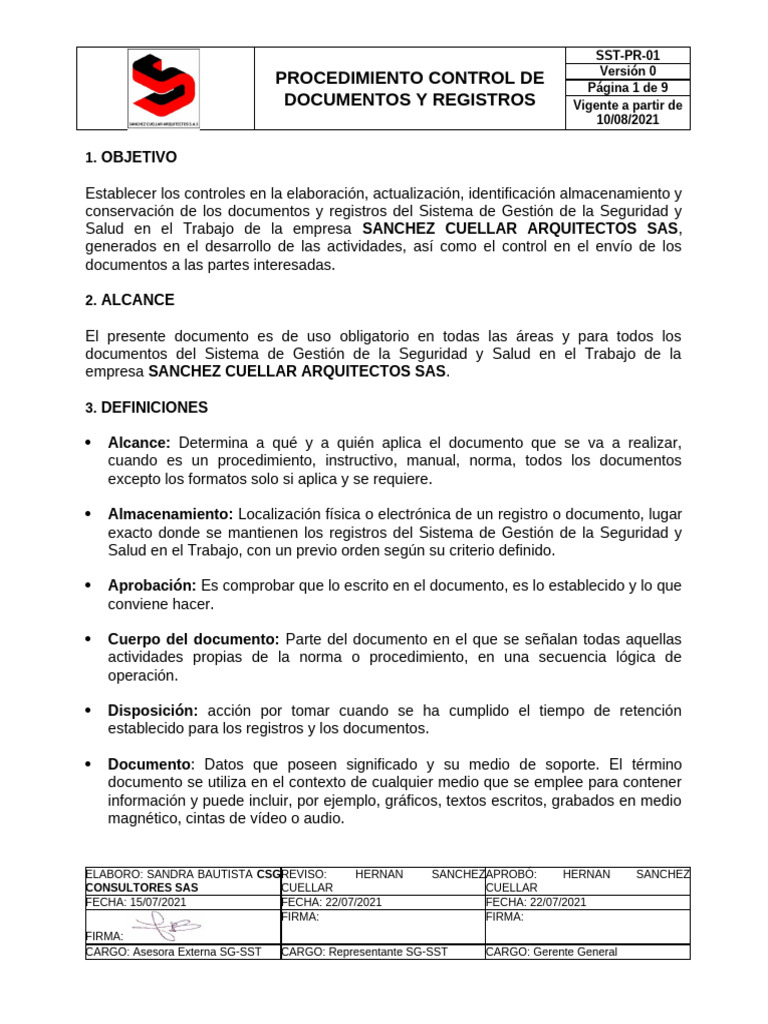 SST-PR-01 Procedimiento Control de Documentos y Registros | PDF | Documento | Business