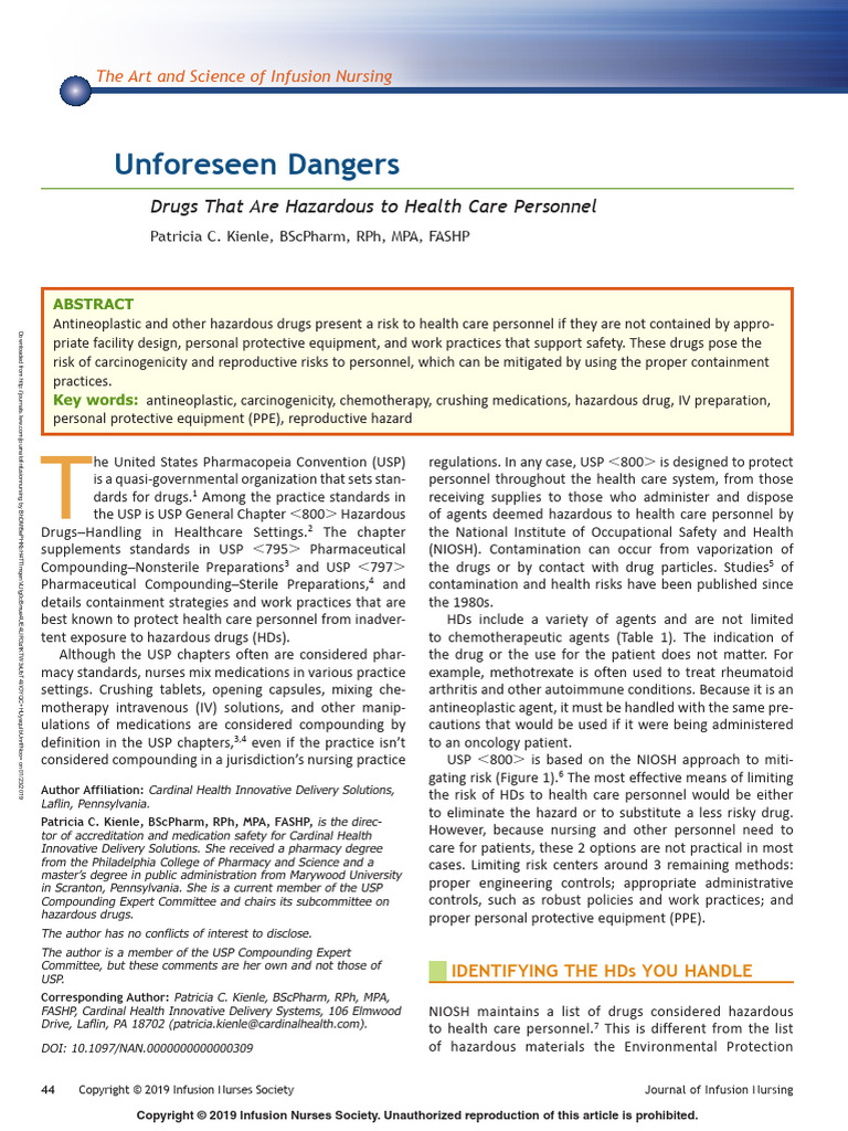 Drugs That Are Hazardous To Health Care Personnel | PDF | Chemotherapy ...