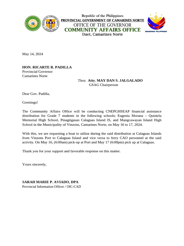 Letter To GSAG | PDF | Travel