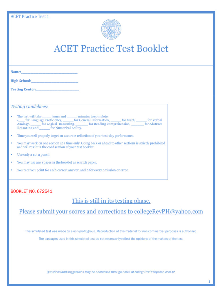 ACET Mock Exam | PDF