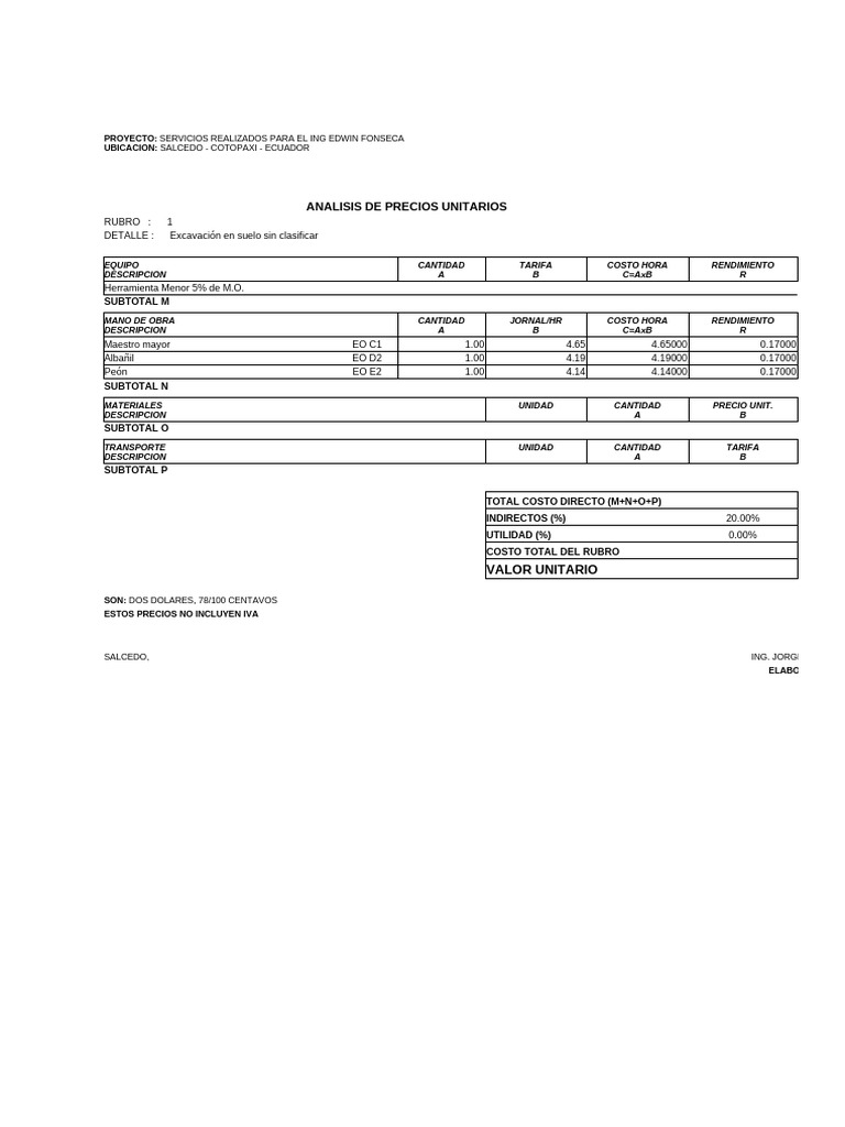 Análisis de Precios Unitarios de Asequia | PDF | Hormigón | Sector ...