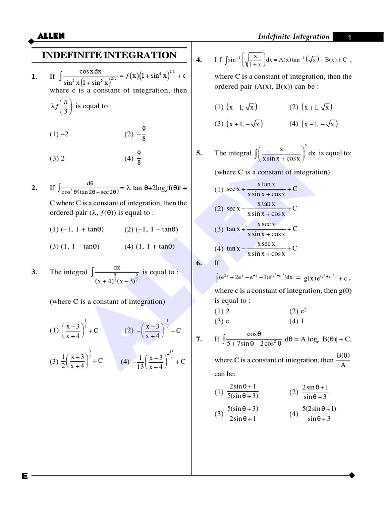 Indefinite Integration | PDF | Calculus | Mathematical Analysis