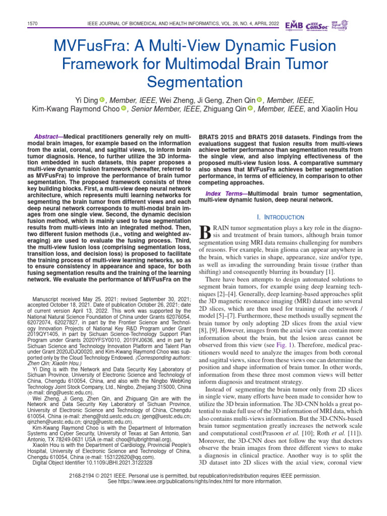 MVFusFra A Multi-View Dynamic Fusion Framework For Multimodal Brain Tumor Segmentation | PDF ...