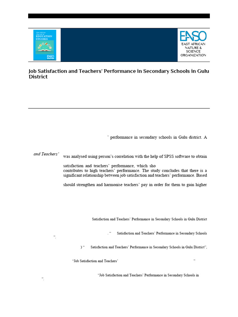 Job Satisfaction and Teachers Performance in Seco | PDF | Job ...