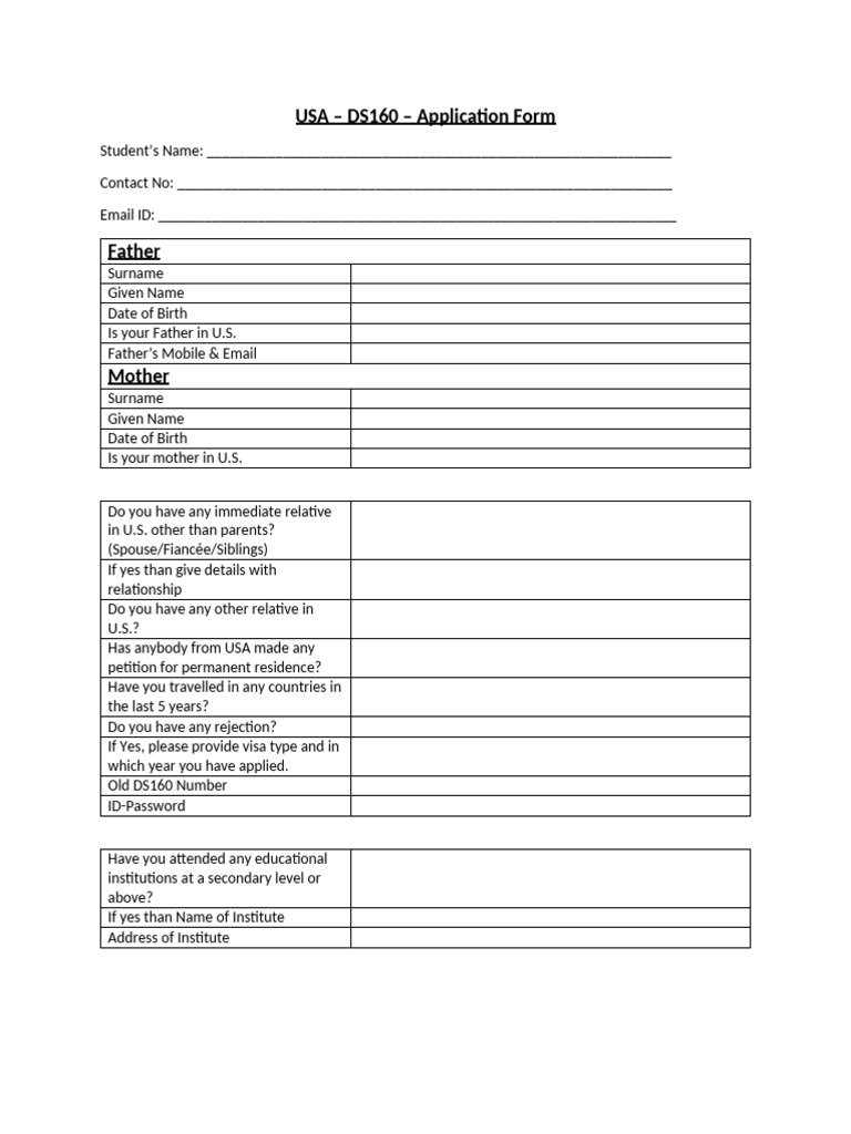 Ds160 Detail Form | PDF