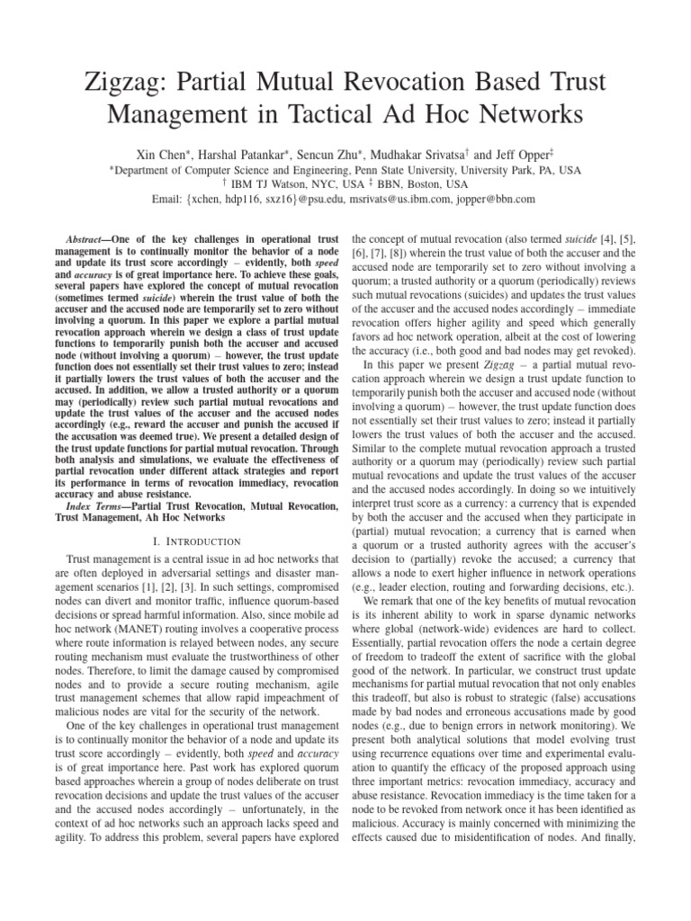 Partial Mutual Revocation in Trust Management | PDF | Wireless Ad Hoc ...